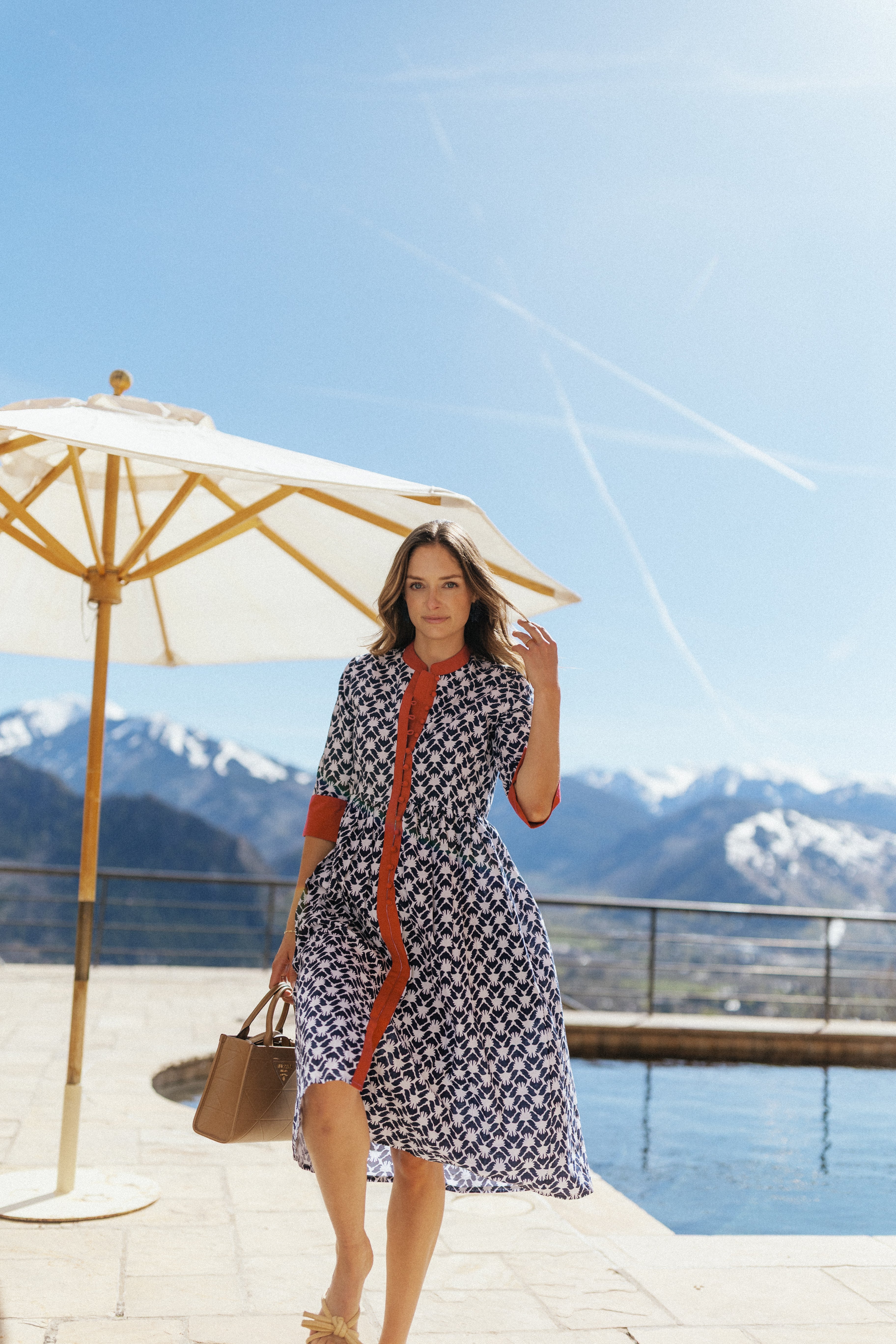Cici Long Round Neck Dress in Palmetto Navy / Red – Carrow Walker